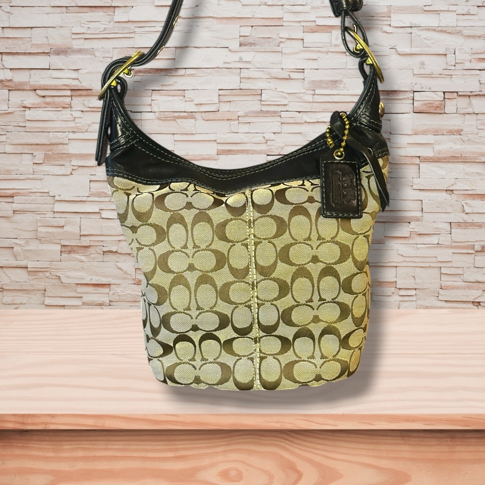 2007 Coach Bleeker Signature Jacquard Bucket Handbag - Gem